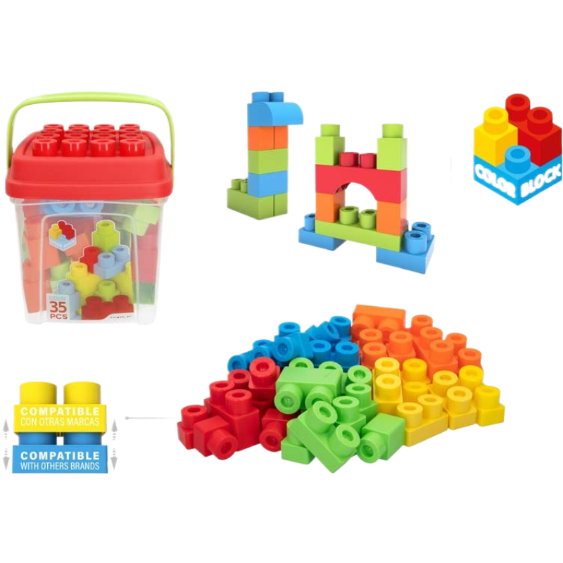 ColorBlock Bucket with 35pcs/50pcs Colourful Blocks – Toytastic Malta